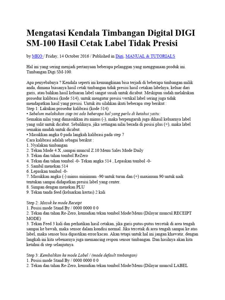 Solusi Kendala Timbangan Digi SM-100 | PDF