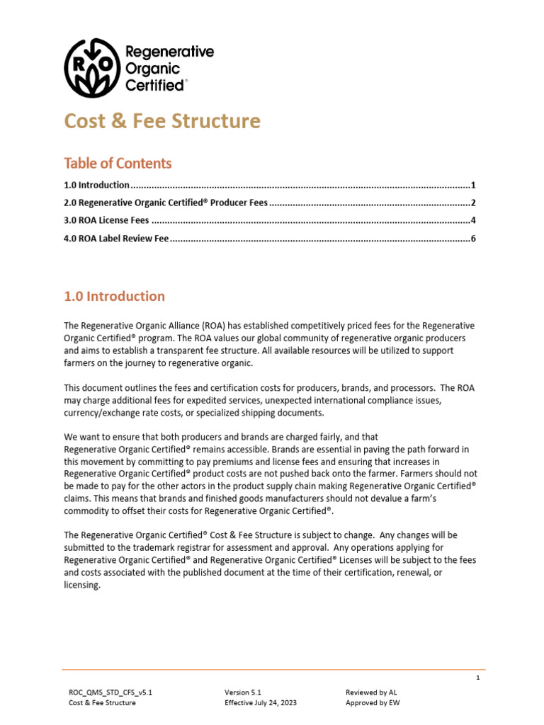 ROC Cost and Fee Structure | PDF