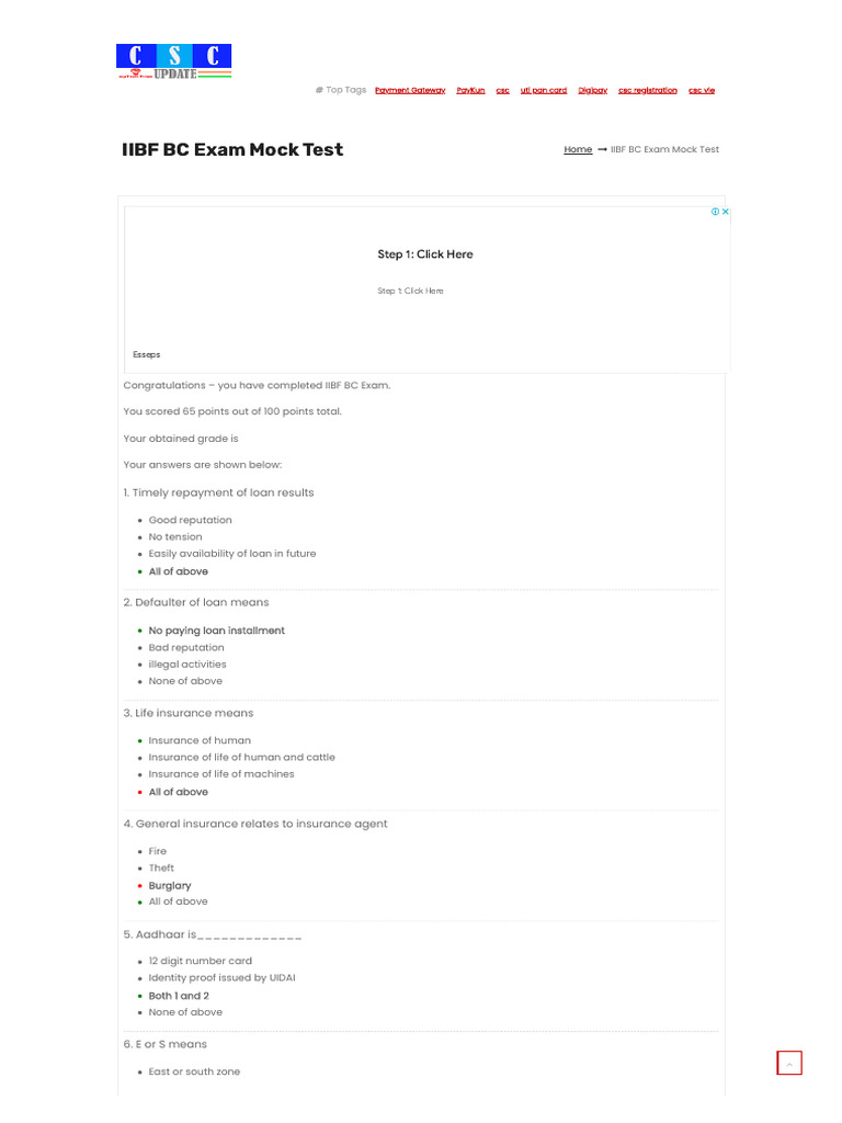 IIBF BC Exam Mock Test - MyTech Trips | Download Free PDF | Banks ...