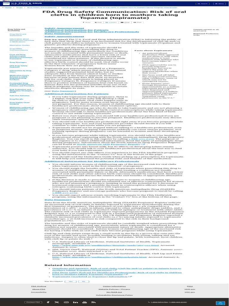 FDA Drug Safety Communication Risk of Oral Clefts in Children Born To ...