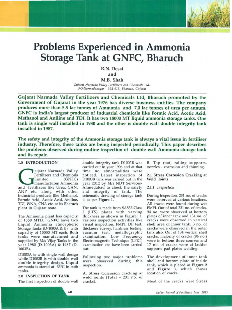 2013 GNFC IJF Inspection and Repair Double Wall Ammonia Tank | PDF ...