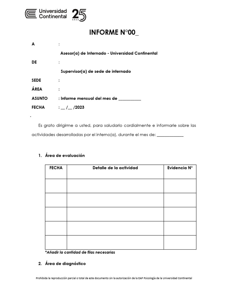 Informe Mensual de Actividades de Internado | PDF