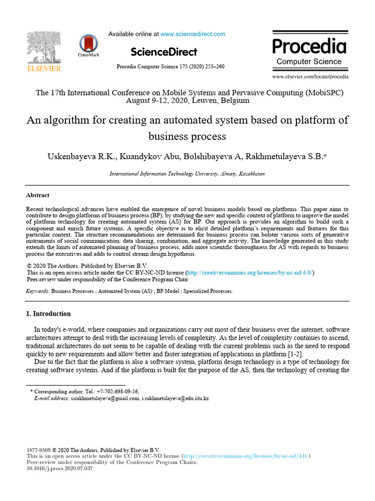 An Algorithm For Creating An Automated System Based On - 2020 - Procedia Compute | PDF ...