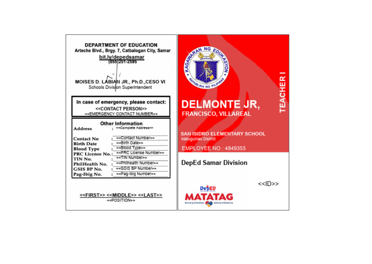 DepEd ID Template for Teachers 2023 | PDF