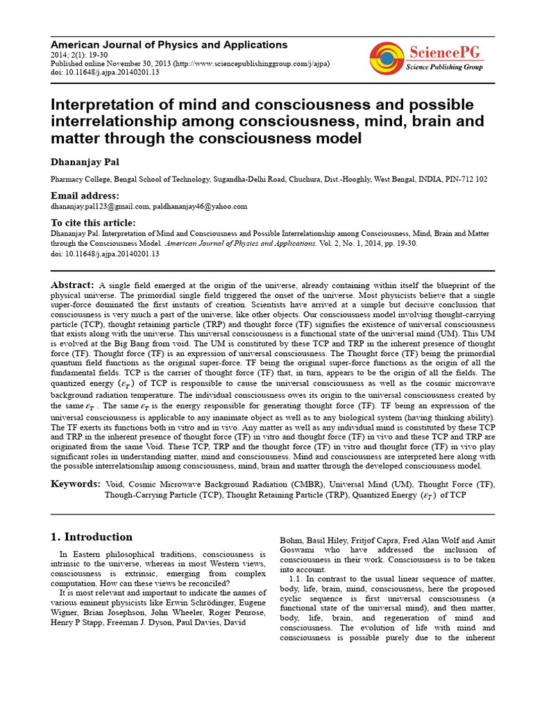 Interpretation of Mind and Consciousness and Possible | PDF | Mind ...