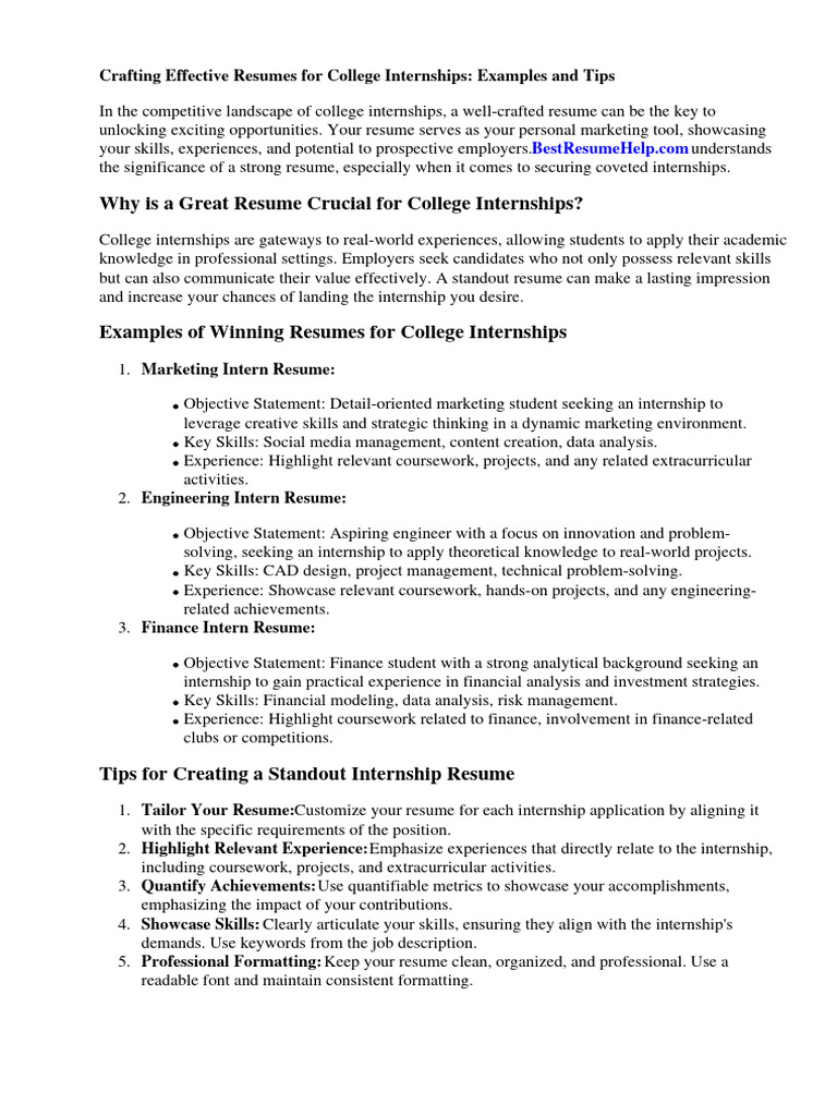 Resume For College Internships Examples | PDF | Résumé | Internship