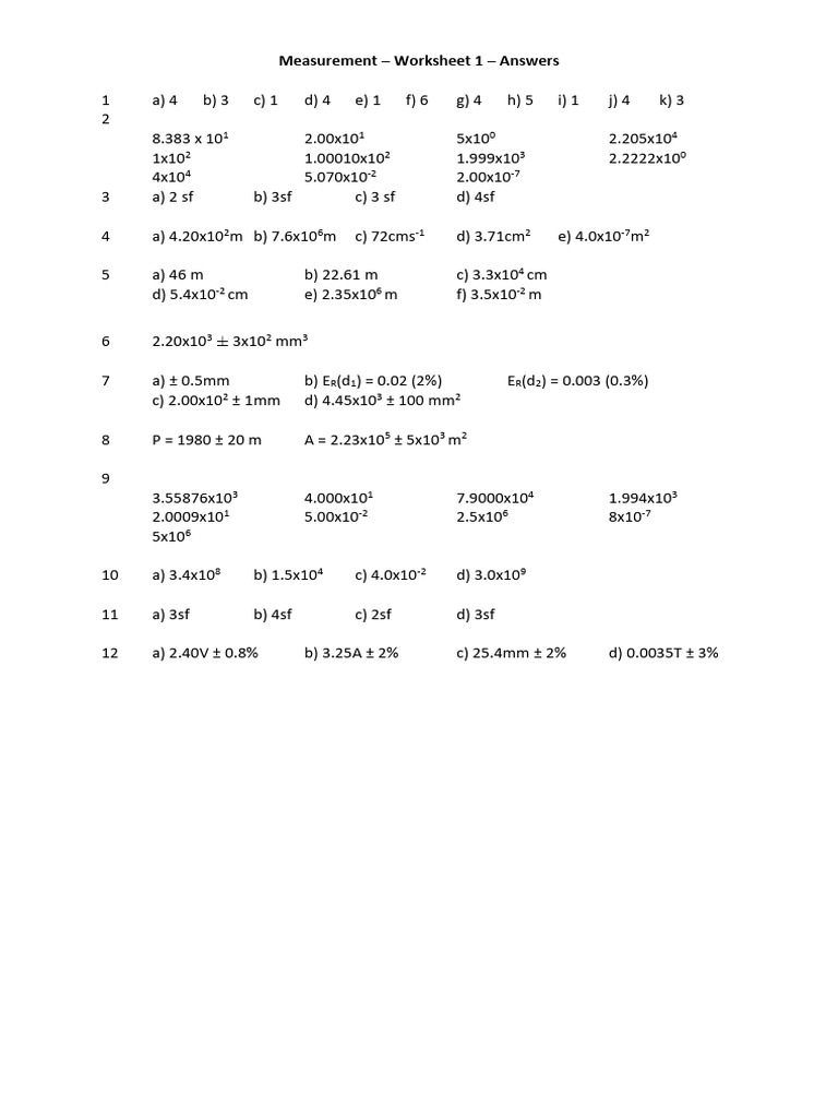 U1 - WS1 - Measurement ANSWERS | PDF
