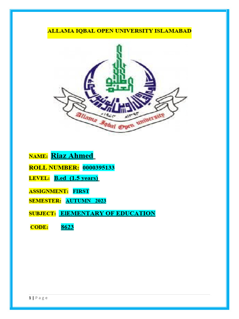 Final Assignment 8623-1 Riaz | PDF | Learning | Teachers