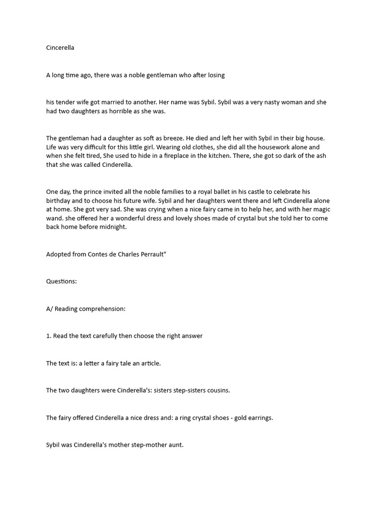 Cinderella: A Fairy Tale Summary | PDF