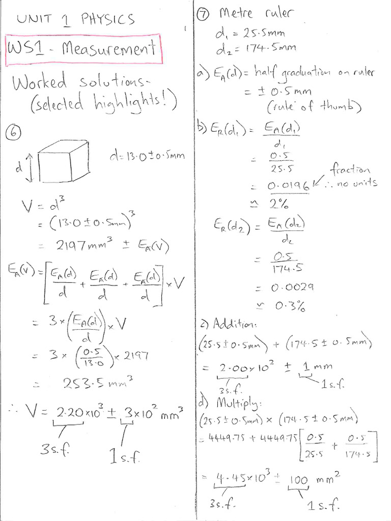 U1 - WS1 - Measurement - Worked Solutions | PDF