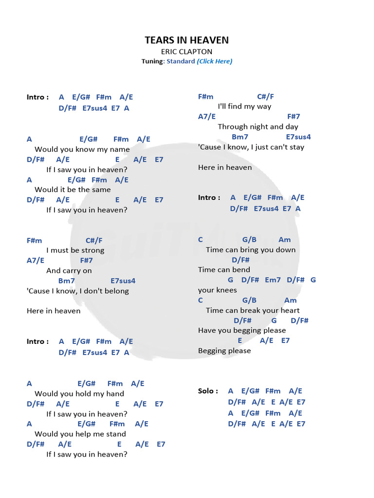 Tears in Heaven - Lyrics & Chords | PDF | Rock Songs | Music Industry