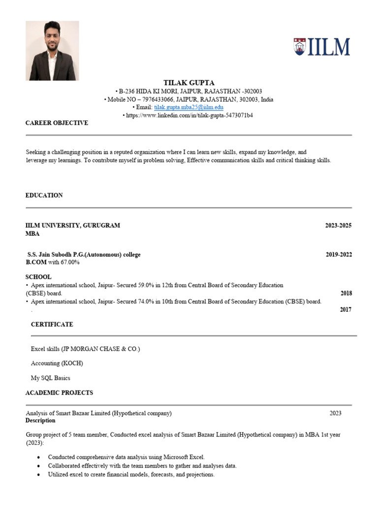 Tilak Resume 1 | PDF