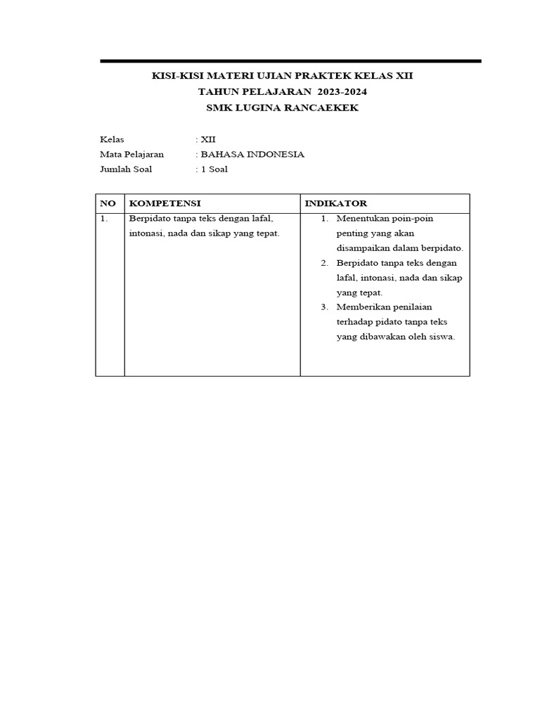 Ujian Praktek Bahasa Indonesia | PDF