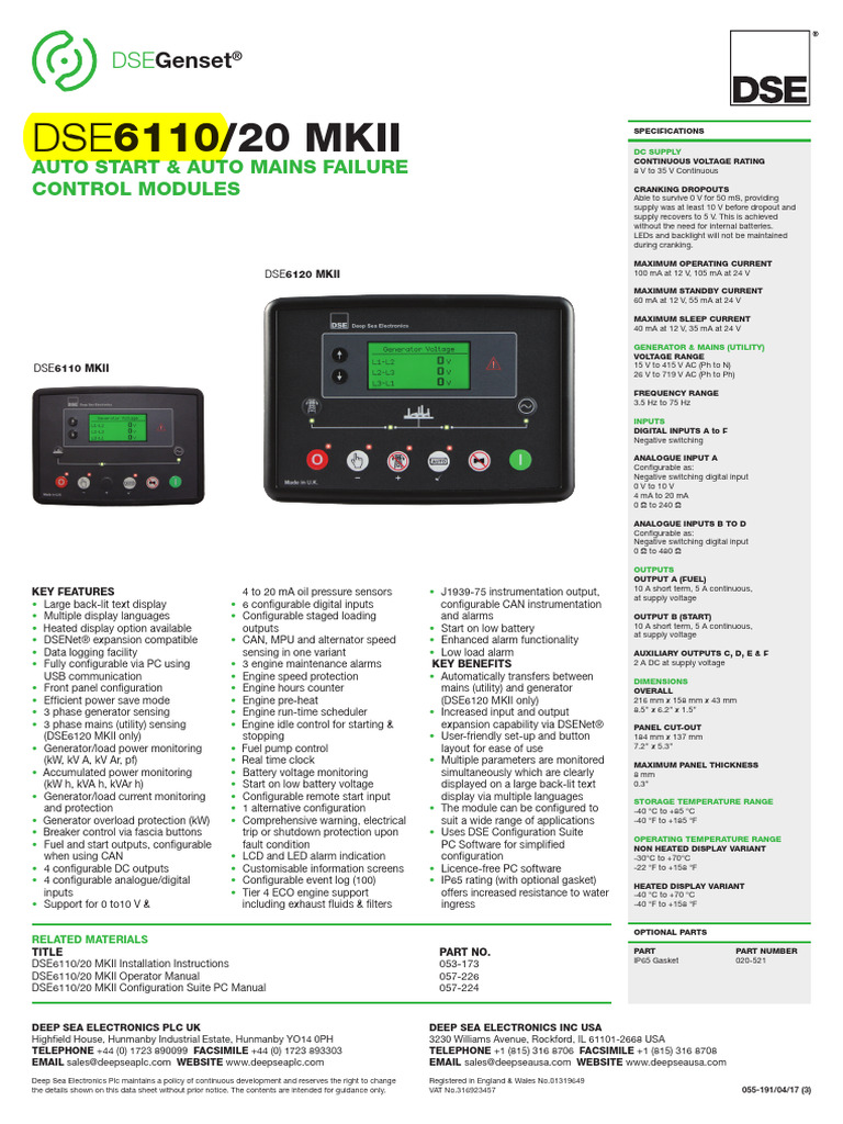 Dse 6110 | PDF | Mains Electricity | Electric Generator