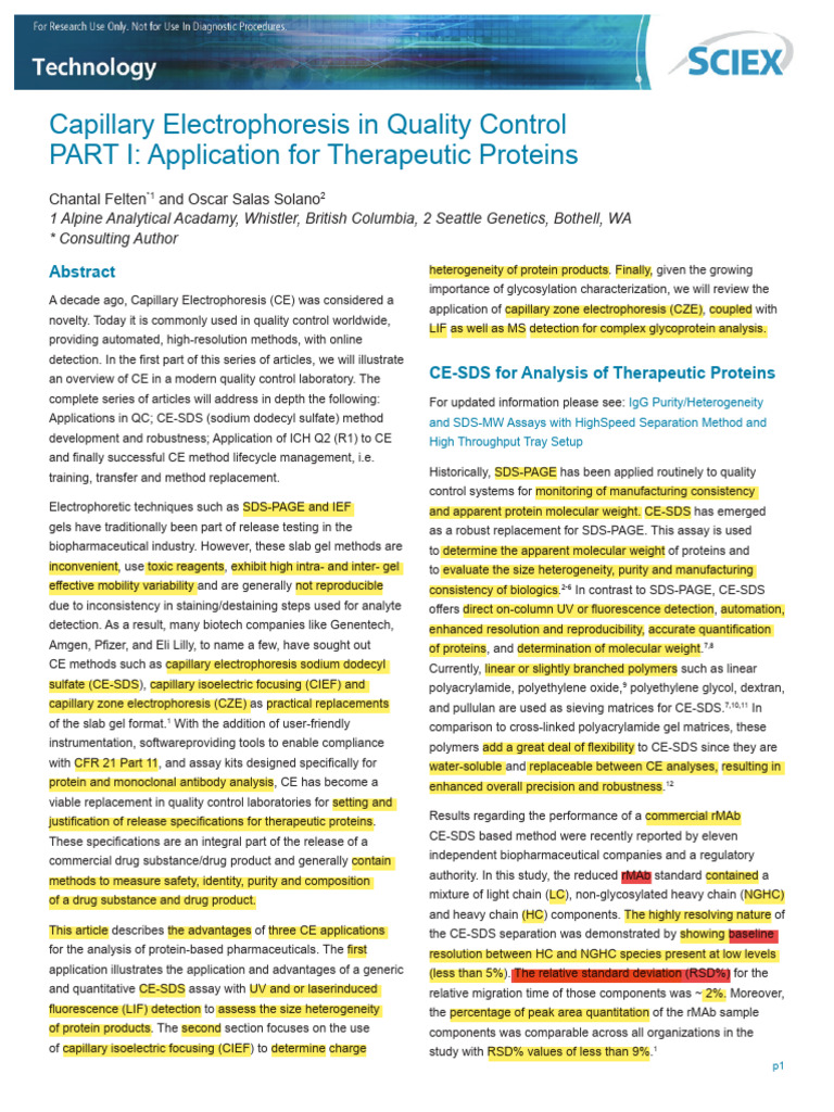 Ce SDS Analysis Therapeutic Proteins | PDF | Gel Electrophoresis ...