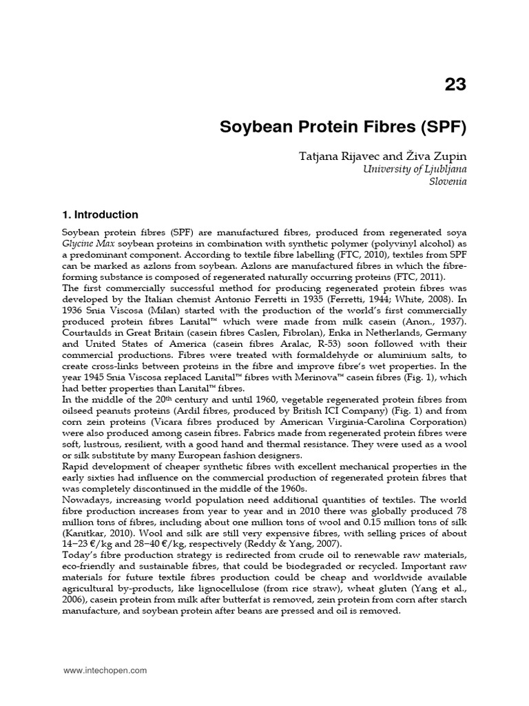InTech-Soybean Protein Fibres SPF | PDF | Fibers | Amino Acid