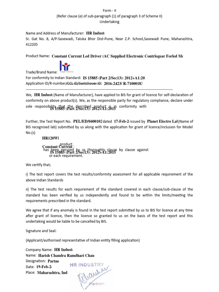 Form 2 (Undertaking) | PDF