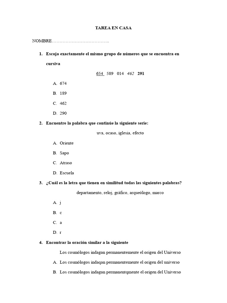 Tarea en Casa - Semana 5 - Atención y Concentración | PDF Tarea en Casa - Semana 5 - Atención y Concentración | PDF
