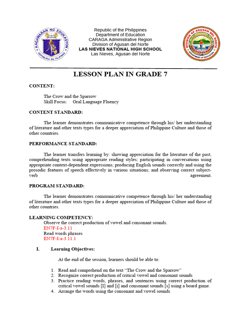 Lesson Exemplar Grade 7 | Download Free PDF | Consonant | Fluency