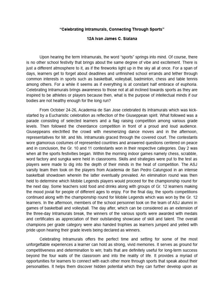 Celebrating Intramurals, Connecting Through Sports | PDF