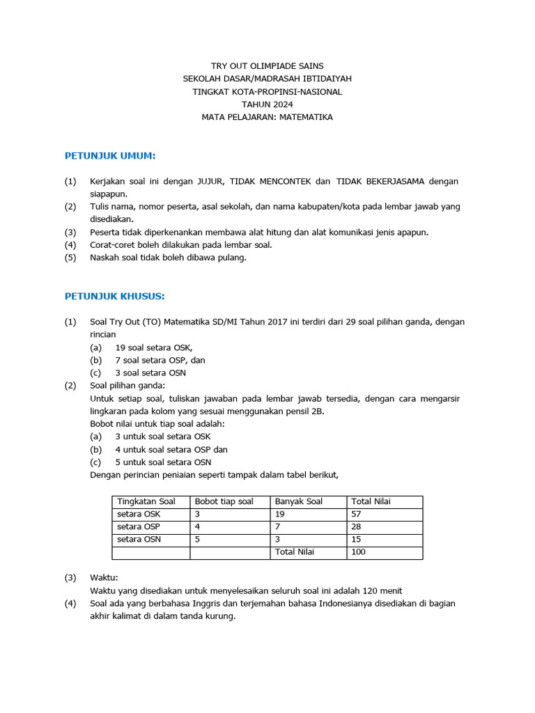 Simulasi Osn Matematika SD | PDF | Metode & Bahan Ajar