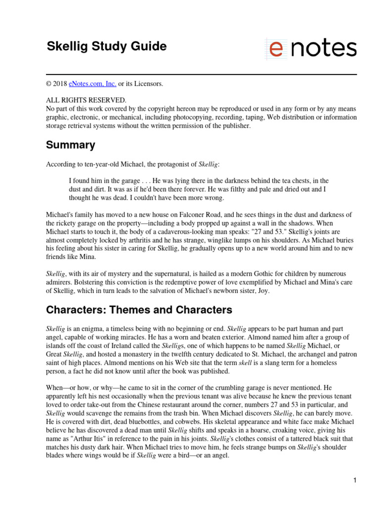 Enotes Skellig Guide | PDF | The Chronicles Of Narnia