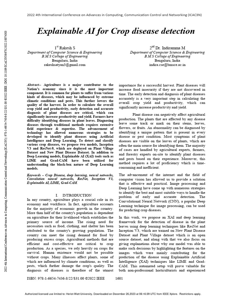 Explainable Ai For Crop Disease Detection Pdf