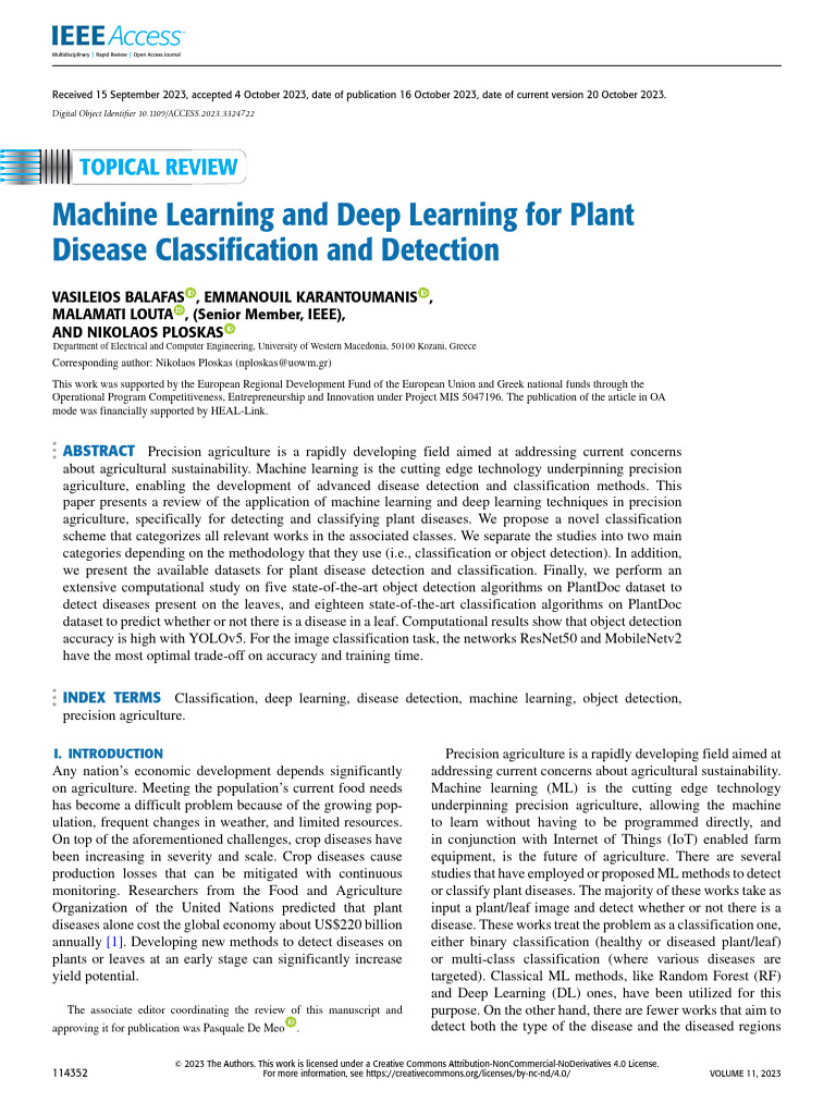 Machine Learning and Deep Learning For Plant Disease Classification and ...
