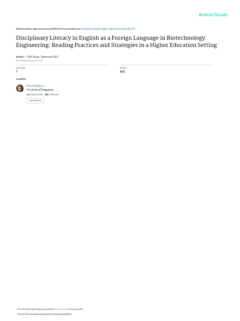 Disciplinary Literacy in English As A Foreign Lang | PDF | Reading ...