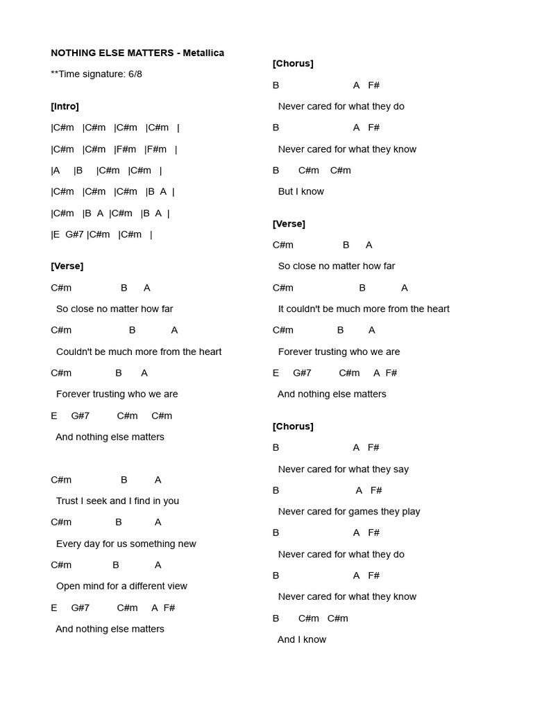 Nothing Else Matters Lyrics and Chords | PDF