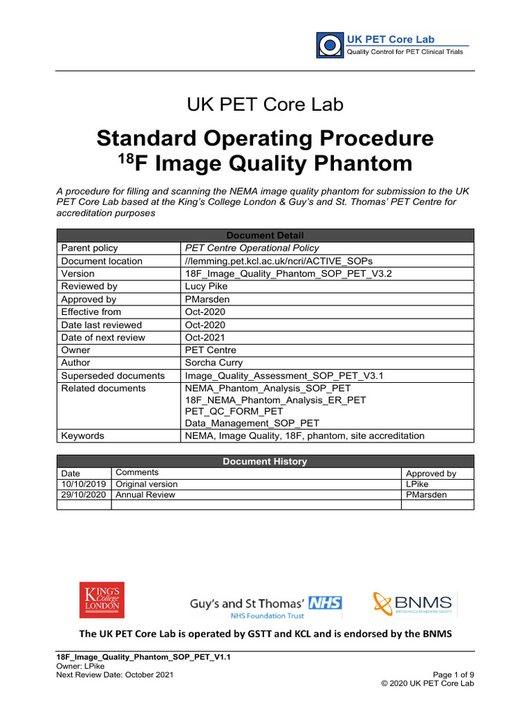 NEMA Image Quality Phantom SOP | PDF | Positron Emission Tomography ...