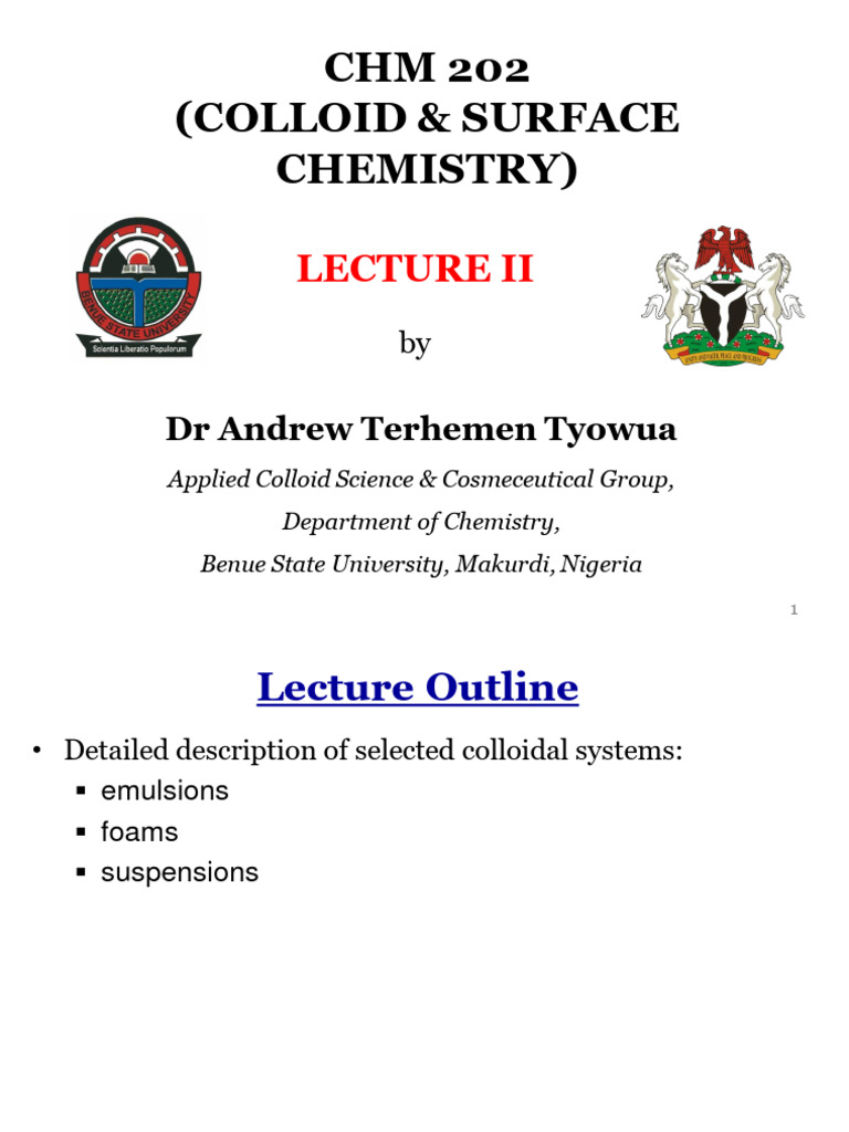 CHM 202-Colloid & Surface Chemistry-II | PDF