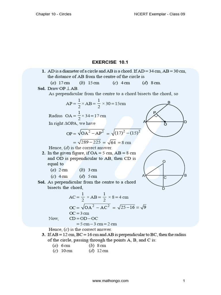 Ncert Exemplar Math Class 09 Chapter 10 Circles | PDF