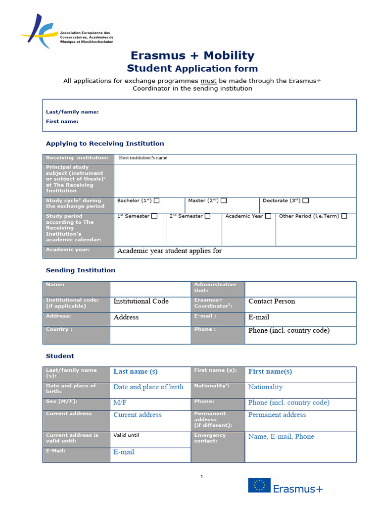 Erasmus Student Application Form | PDF