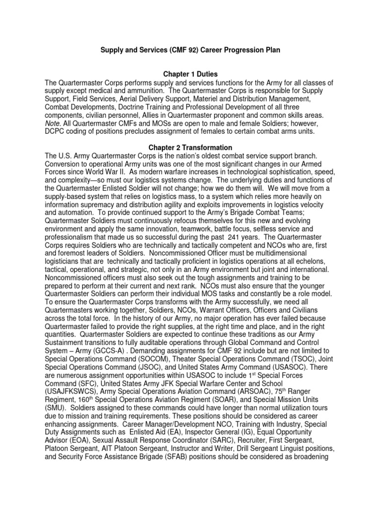 Quartermaster Career Guide | PDF | Sergeant | Non Commissioned Officer