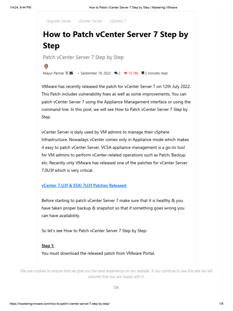 How To Patch VCenter Server 7 Step by Step - Mastering VMware | PDF