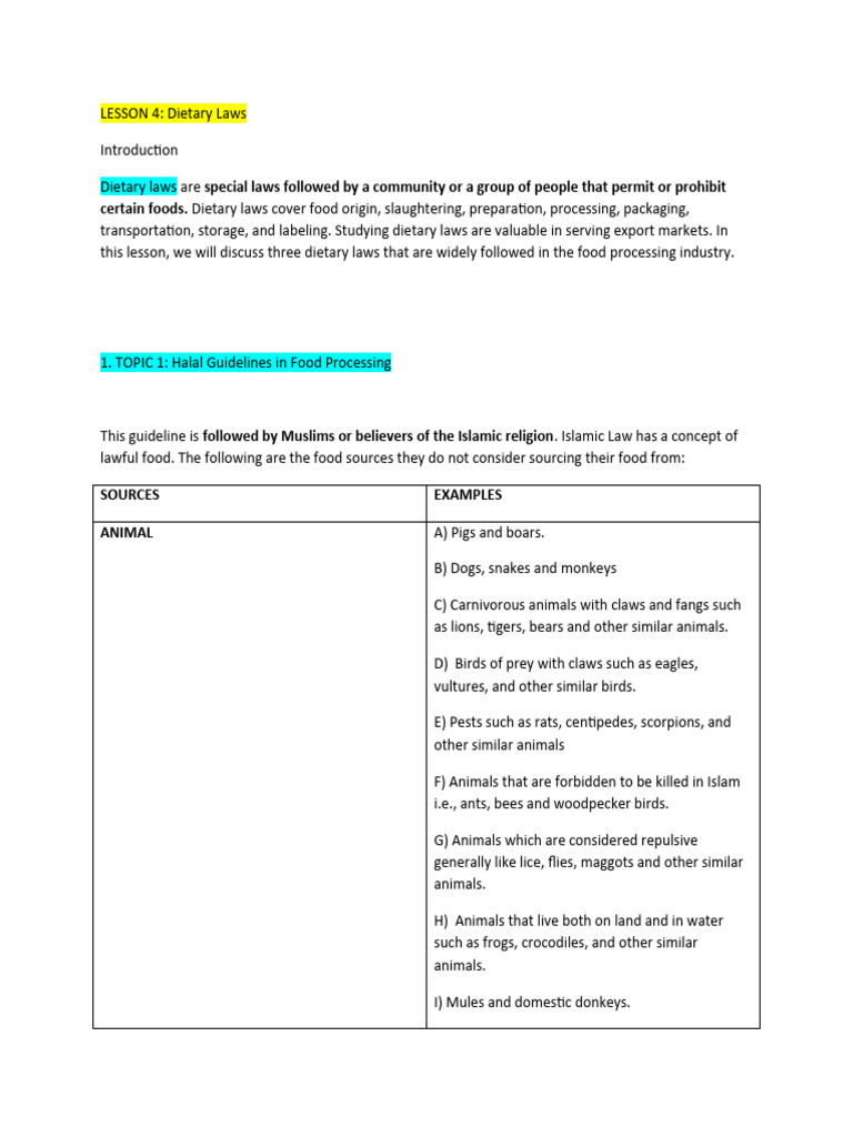 UNIT 2-LESSON 4 - Dietary Laws | PDF | Food Industry | Food And Drink