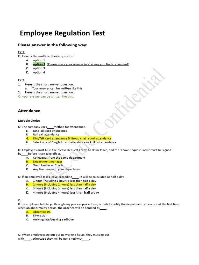 Employee Regulation Test (1) (AutoRecovered) | PDF | Employment | Labor