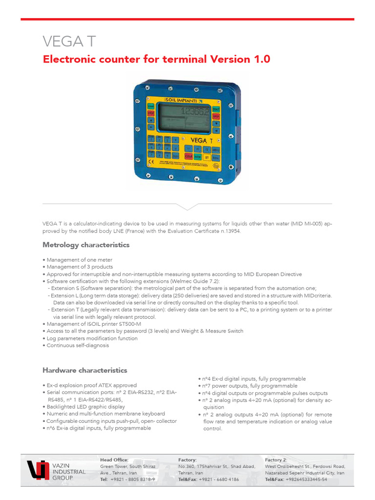 VEGA T For Terminal Version 1.0 - 8639080e2e | PDF | Valve | Density