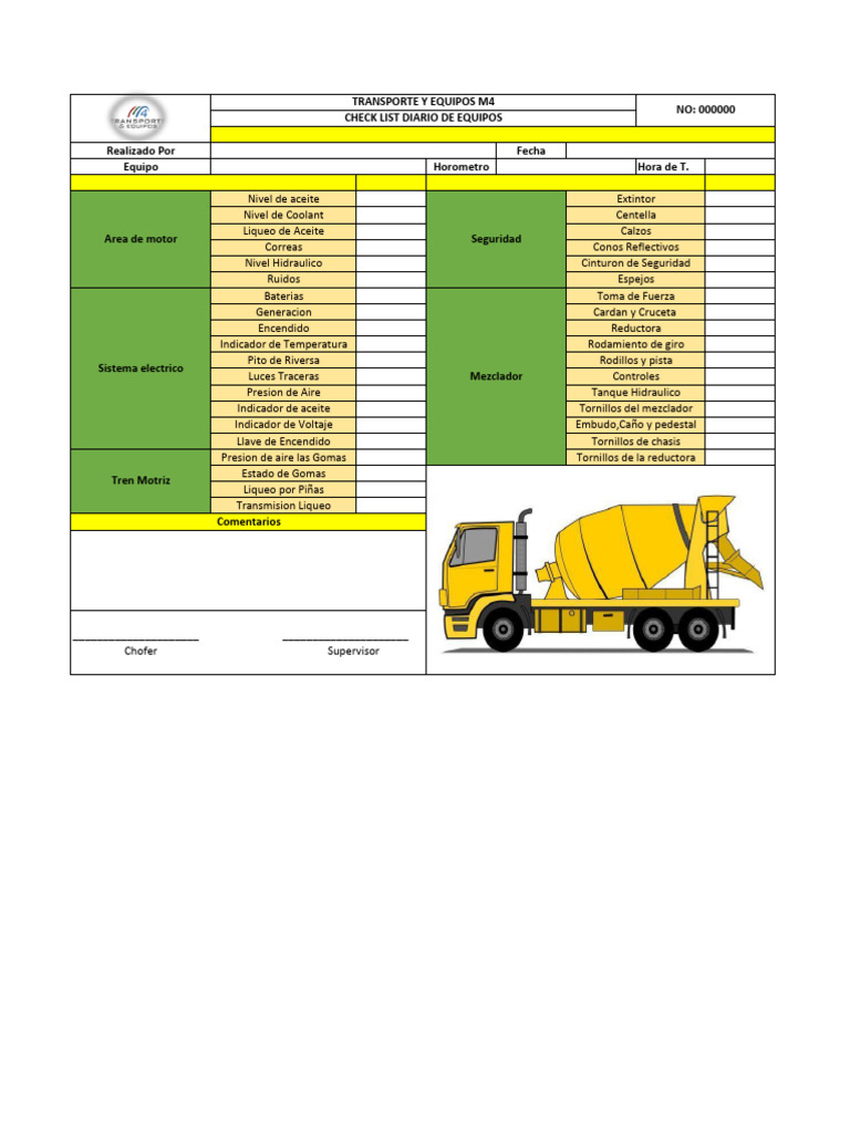 Check List Camion Mezclador | PDF | Vehículo de motor | Vehículos ...