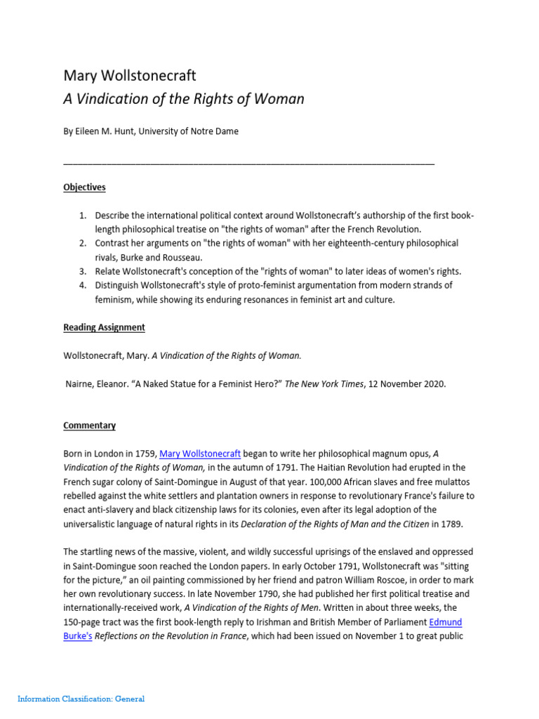 Wollstonecraft's Feminist Philosophy Explained | PDF | A Vindication Of ...