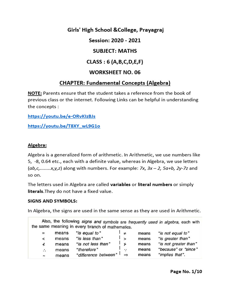 Class 6 Maths Ws 06 Pdf Factorization Polynomial