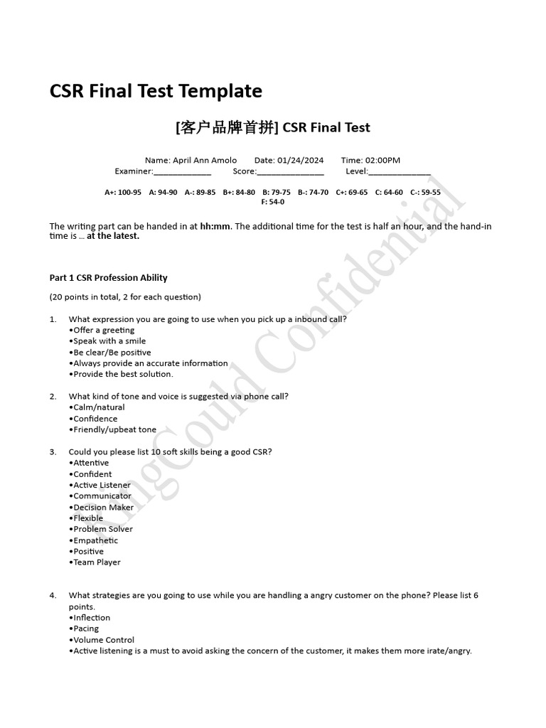CSR Final Test | PDF | Logistics
