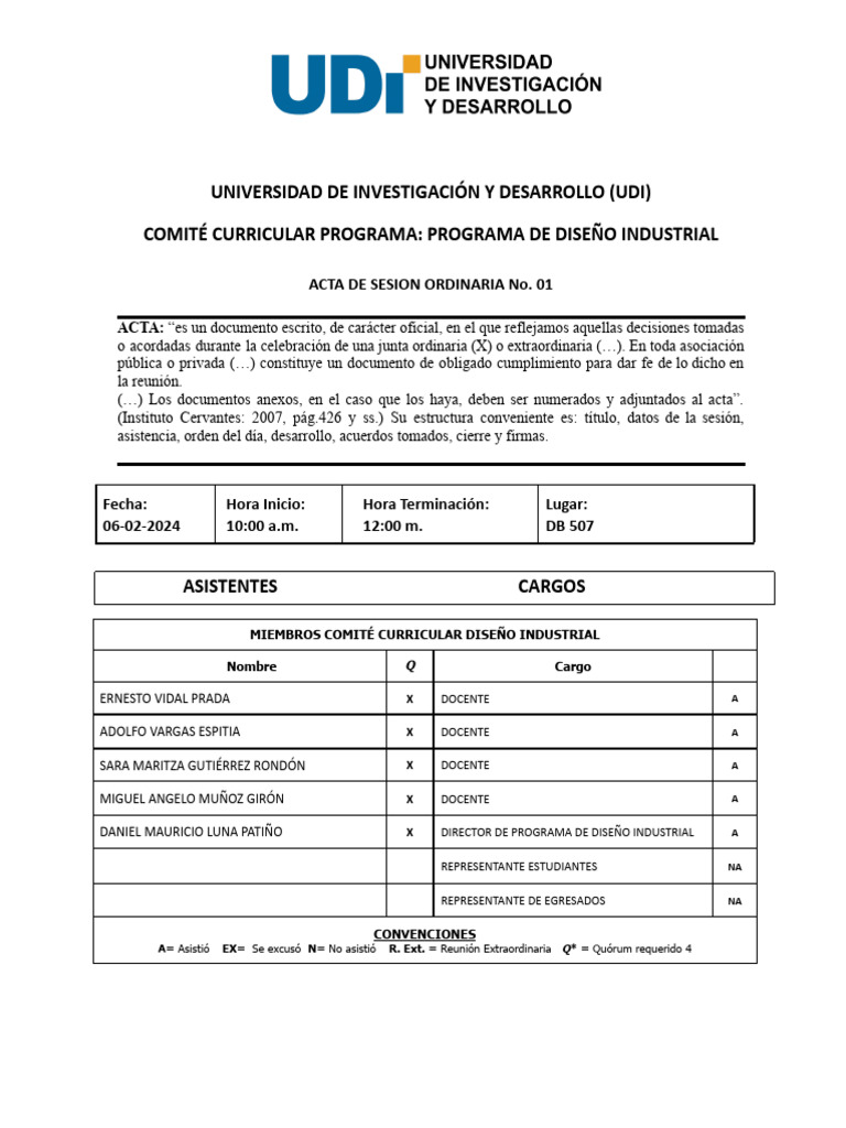 Acta 2024 01 Comite-Curricular-Di | PDF | Arte