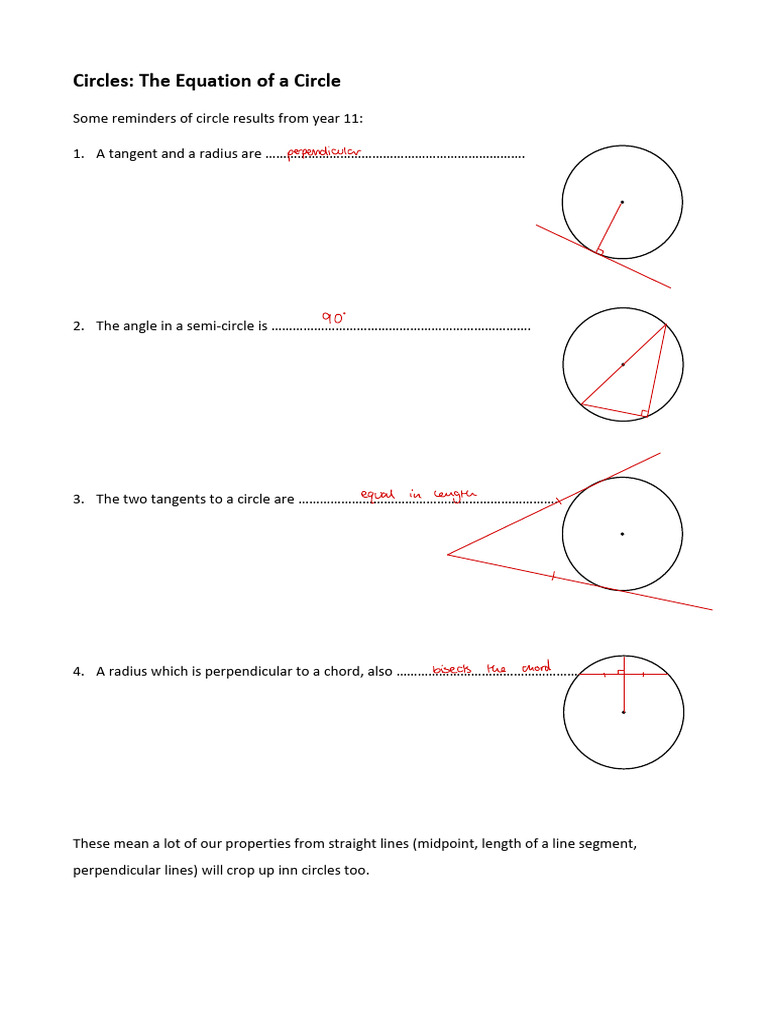 2 The Equation of A Circle NOTES | PDF | Circle | Perpendicular