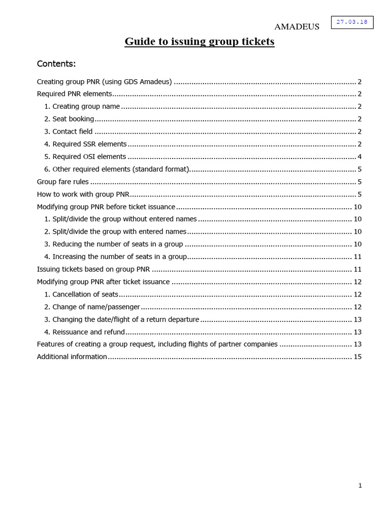 Guide To Issuing Group Tickets Amadeus 270318 Eng | PDF | Fare ...