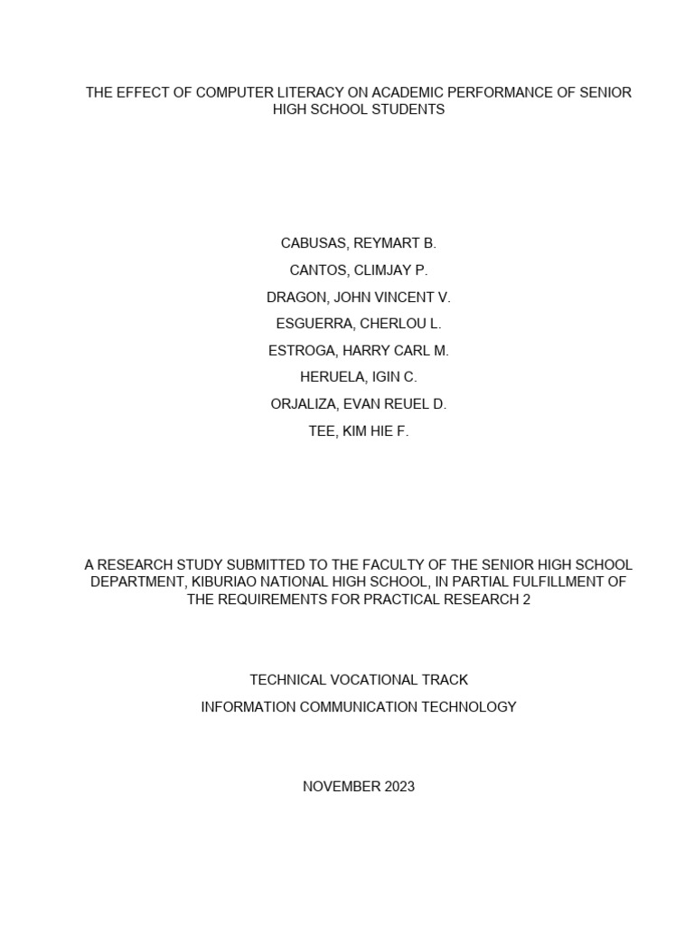 The Effect of Computer Literacy To The Academic Performance of Senior ...