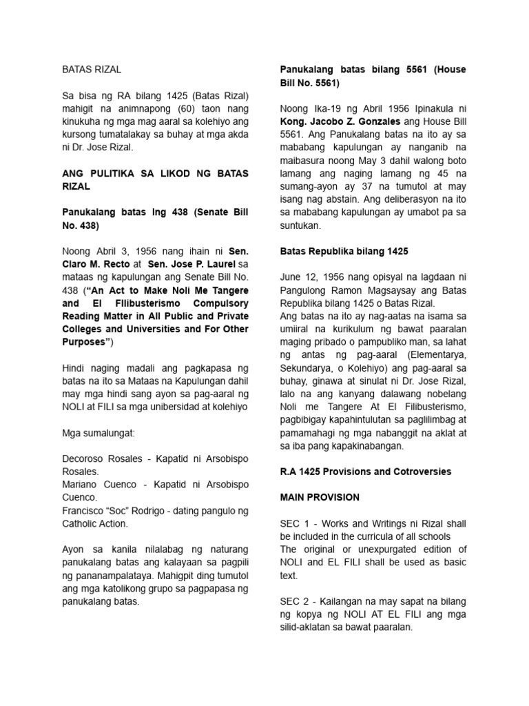 Batas Rizal Reviewer | PDF