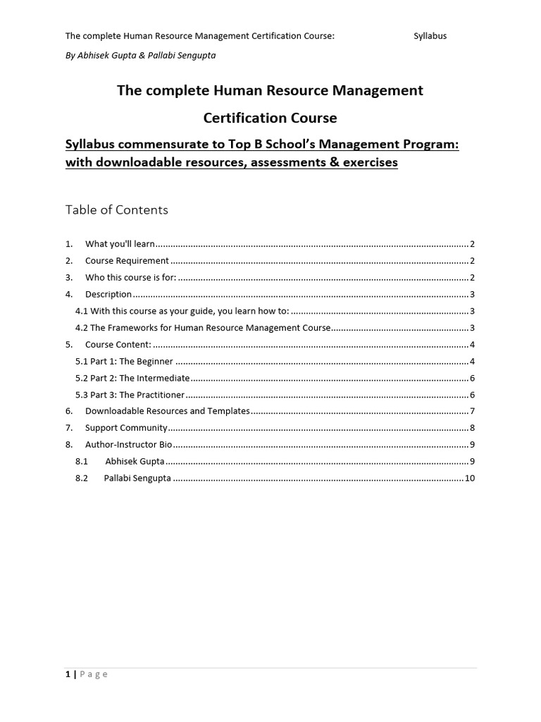 Study Plan and Structure of The Course | PDF | Human Resource ...