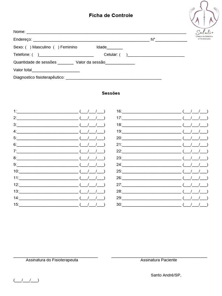 Ficha de Controle Fisioterapia | PDF